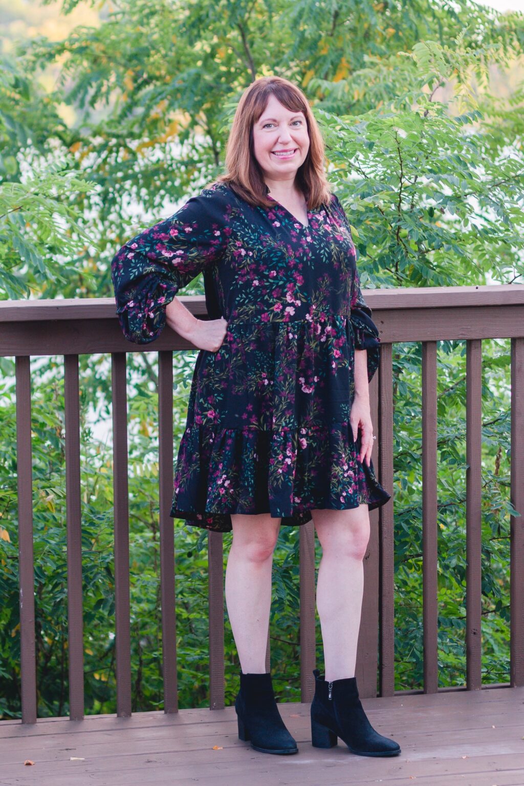 Fall Floral Dress + Boots – Dressed in Faith