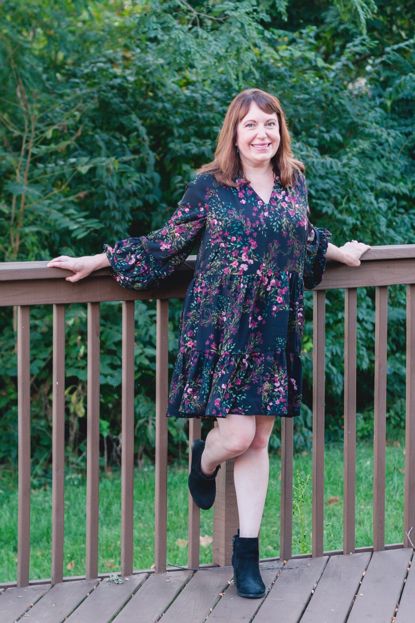 Fall Floral Dress + Boots – Dressed in Faith